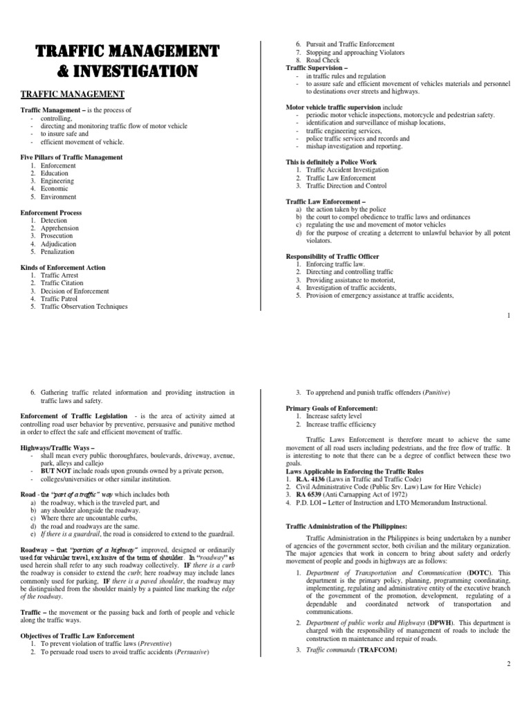Traffic Management and Accident Investigation With RA 4136, RA 6539 ...
