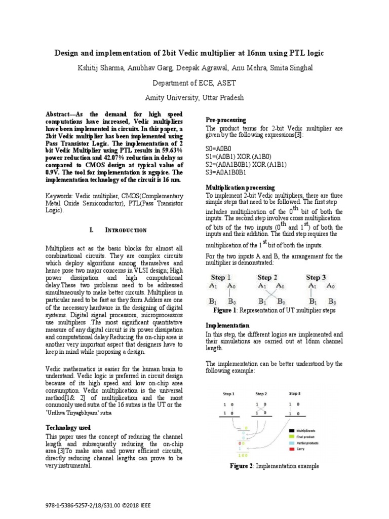 Design and Implementation of 2bit Vedic Multiplier at 16nm Using PTL ...