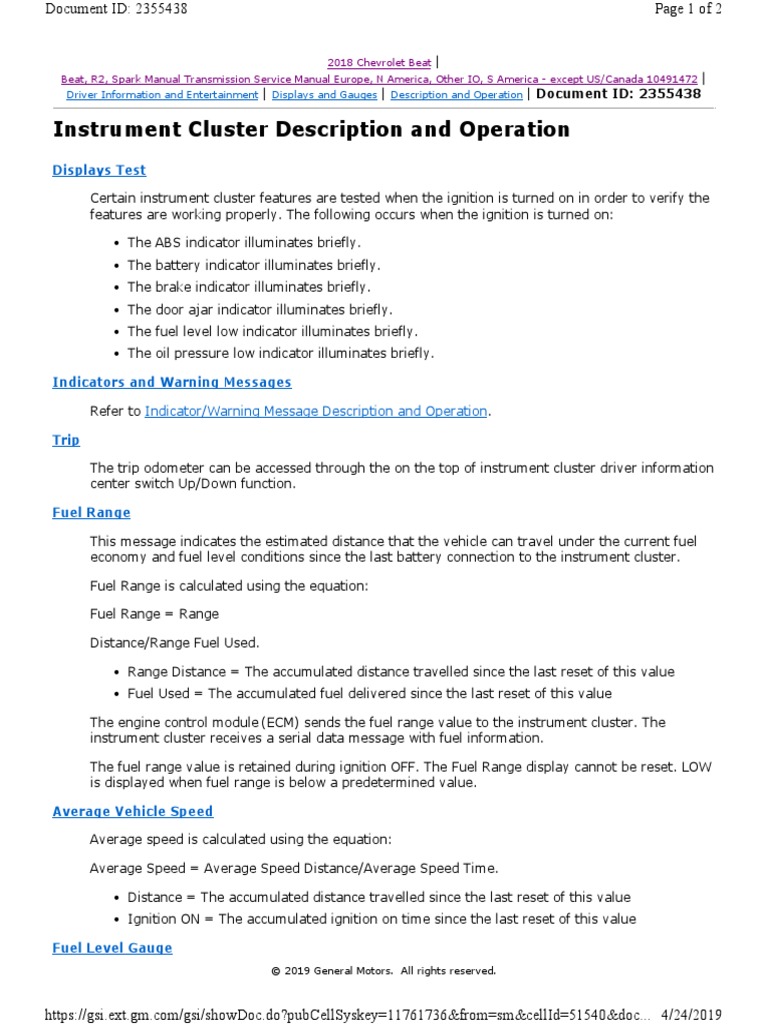 Instrument Cluster Description and Operation PDF | PDF | Speed ...
