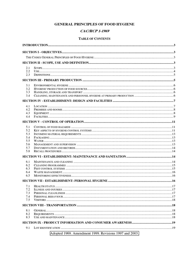 Codex Alimentarius: Food Hygiene Principles | PDF | Food Safety | Hygiene