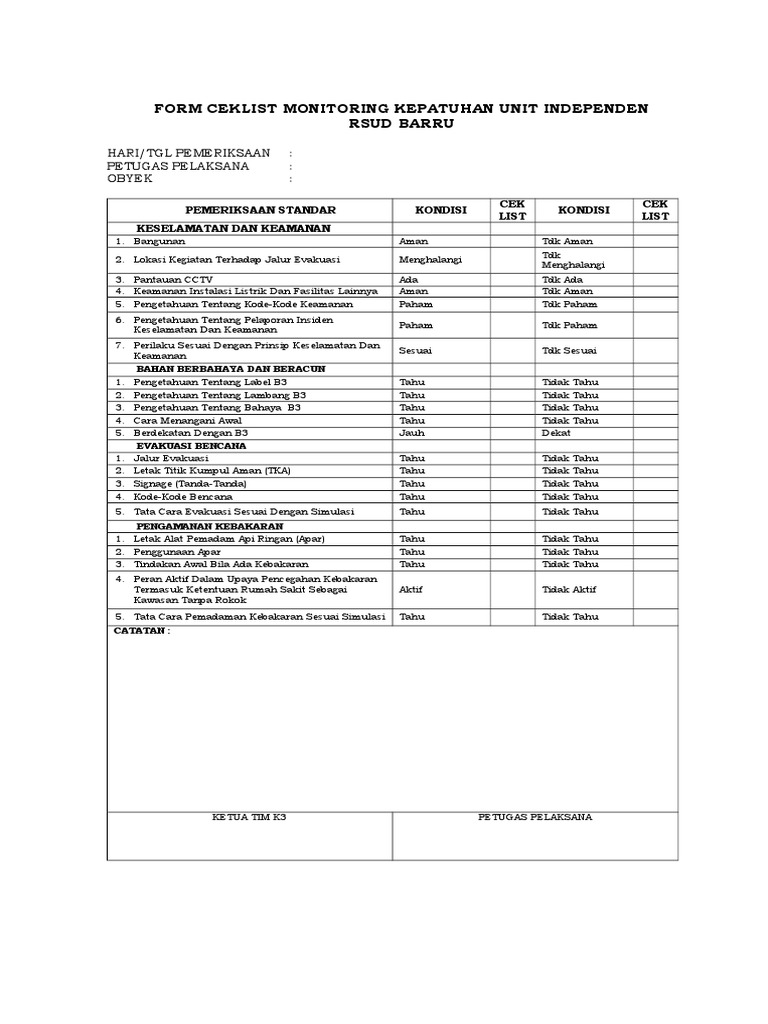 Ceklis Monitoring Independen | PDF