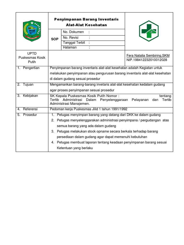 SOP Penyimpanan Barang Inventaris Alat | PDF