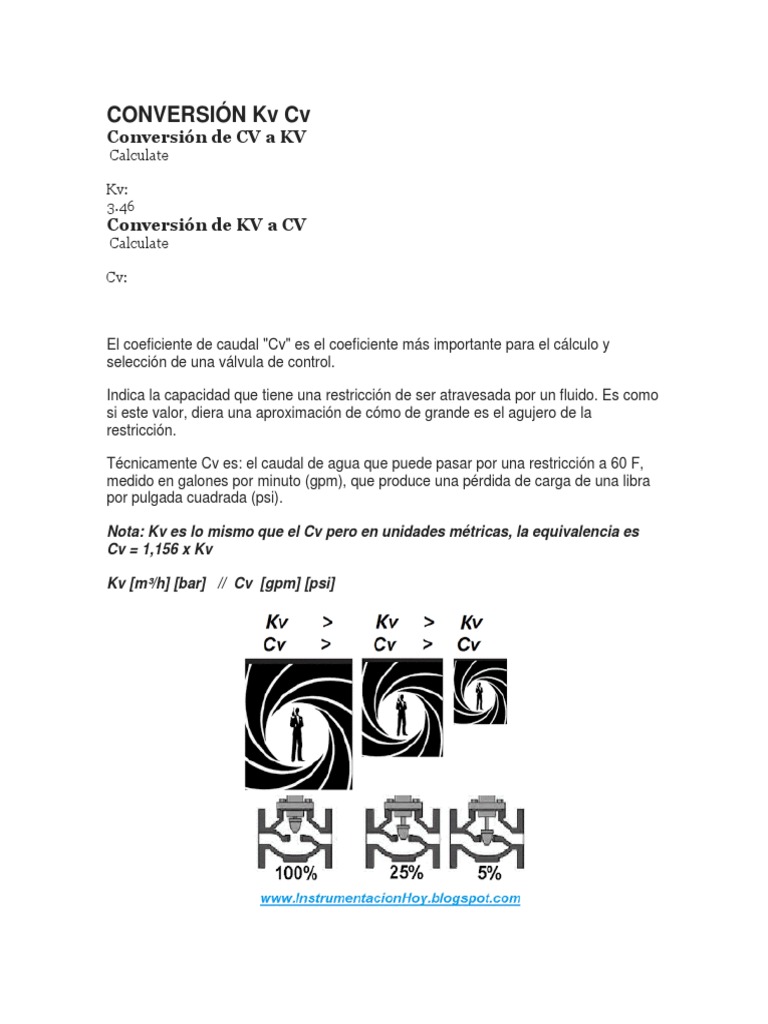 Conversión de Cv y Kv en Válvulas | PDF | Ciencia y matemáticas ...