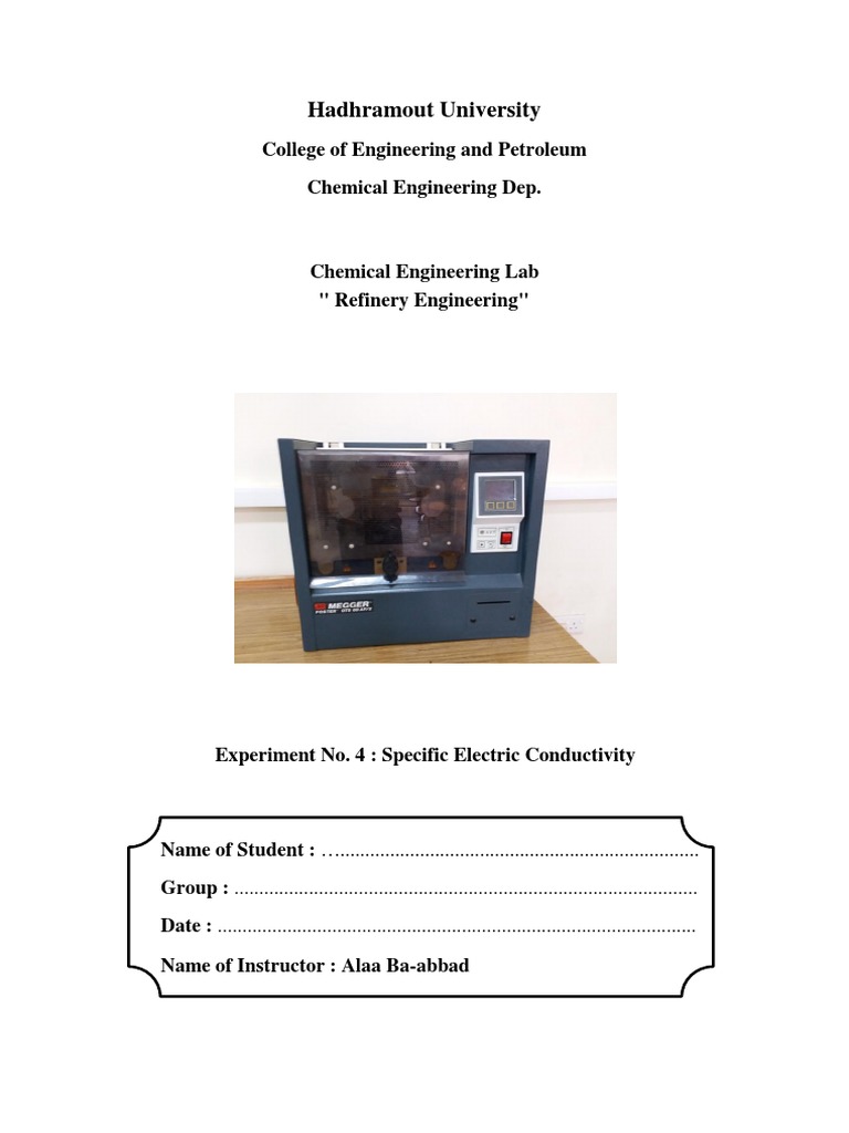 Chemical Engineering Lab Specific Electric Conductivity Experiment | PDF