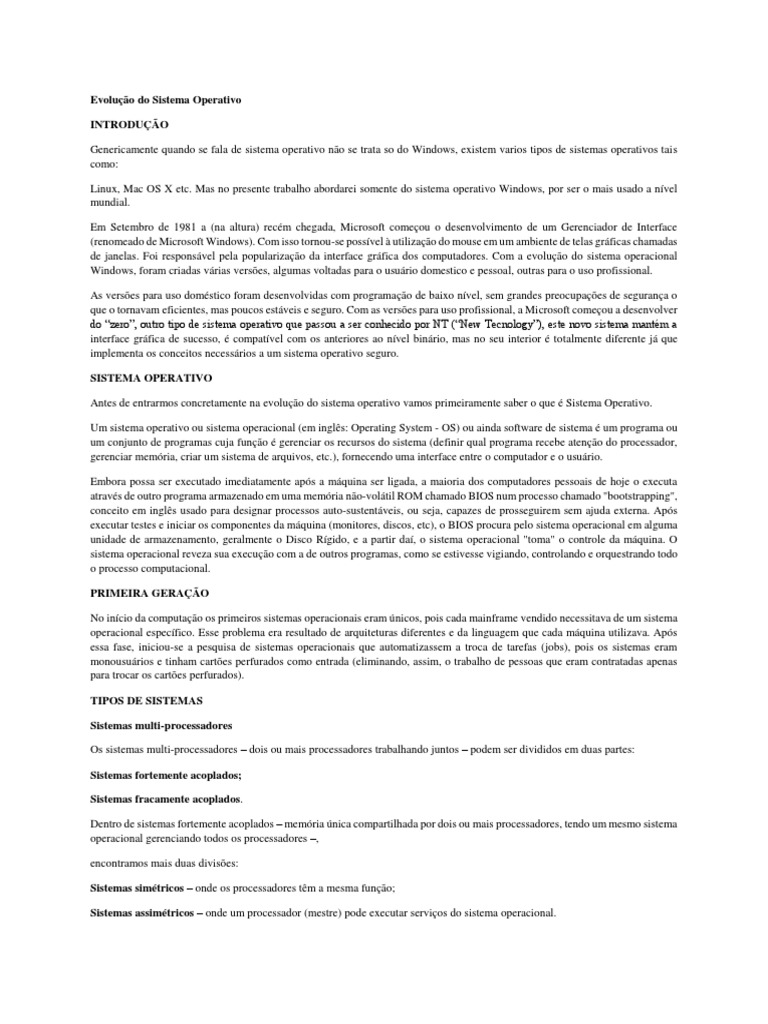 Evolução Do Sistema Operativo1 Pdf Sistema Operacional Windows Xp