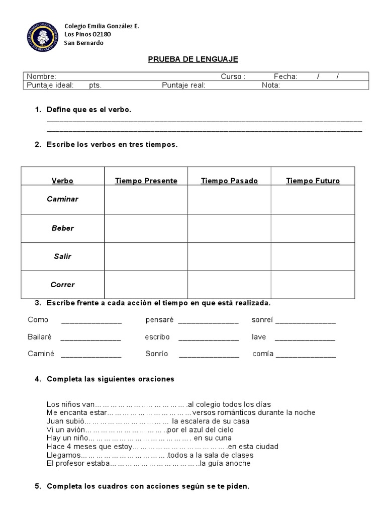 Actividades de Verbos para Niños | PDF | Verbo | Mecánica del lenguaje