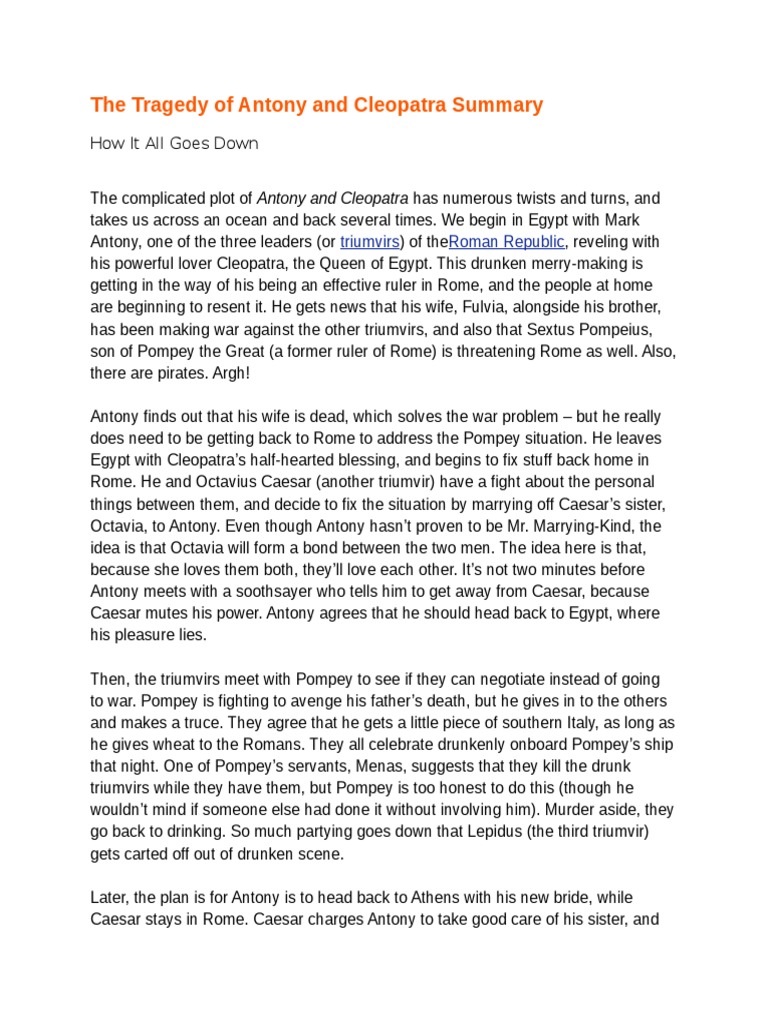 The Tragedy of Antony and Cleopatra Summary | PDF | Mark Antony | Cleopatra