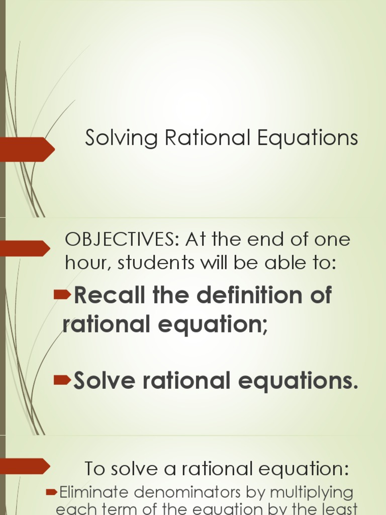 Solving Rational Equations | PDF | Equations | Fraction (Mathematics)