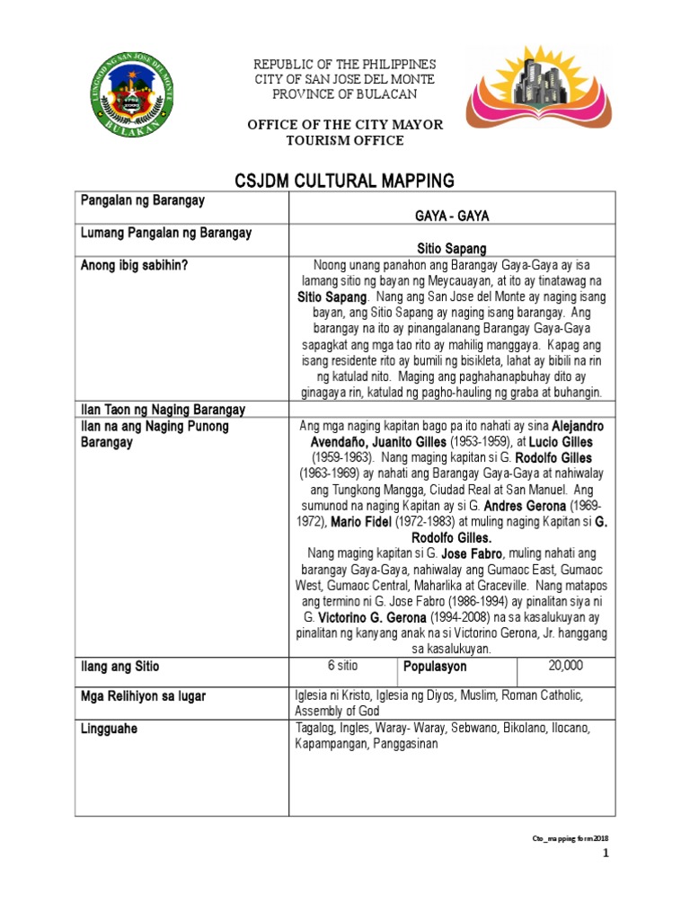 Cultural Mapping - Barangay Gaya Gaya | PDF