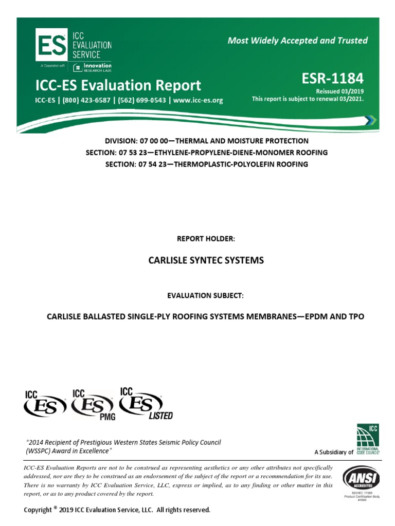 ICC-ES Evaluation Report ESR-1184: Most Widely Accepted and Trusted ...