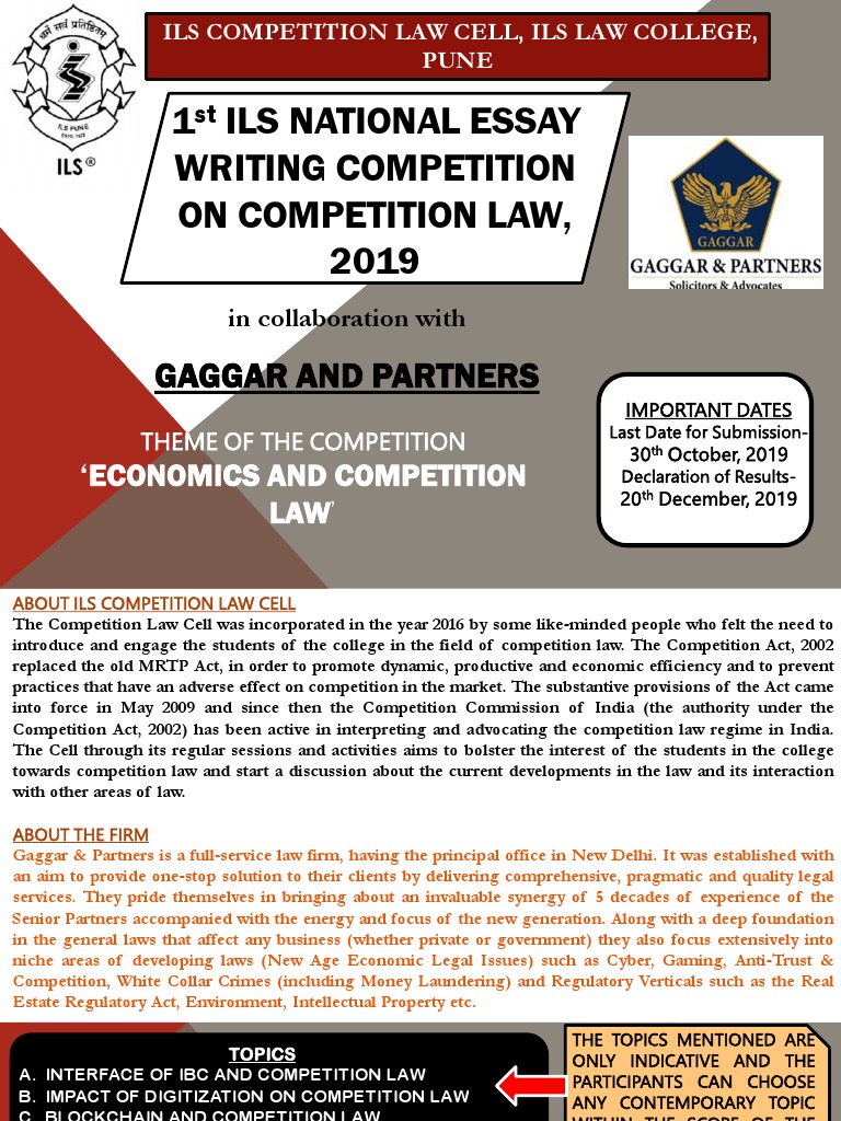 1st ILS National Essay Writing Competition on Competition Law, 2019 ...