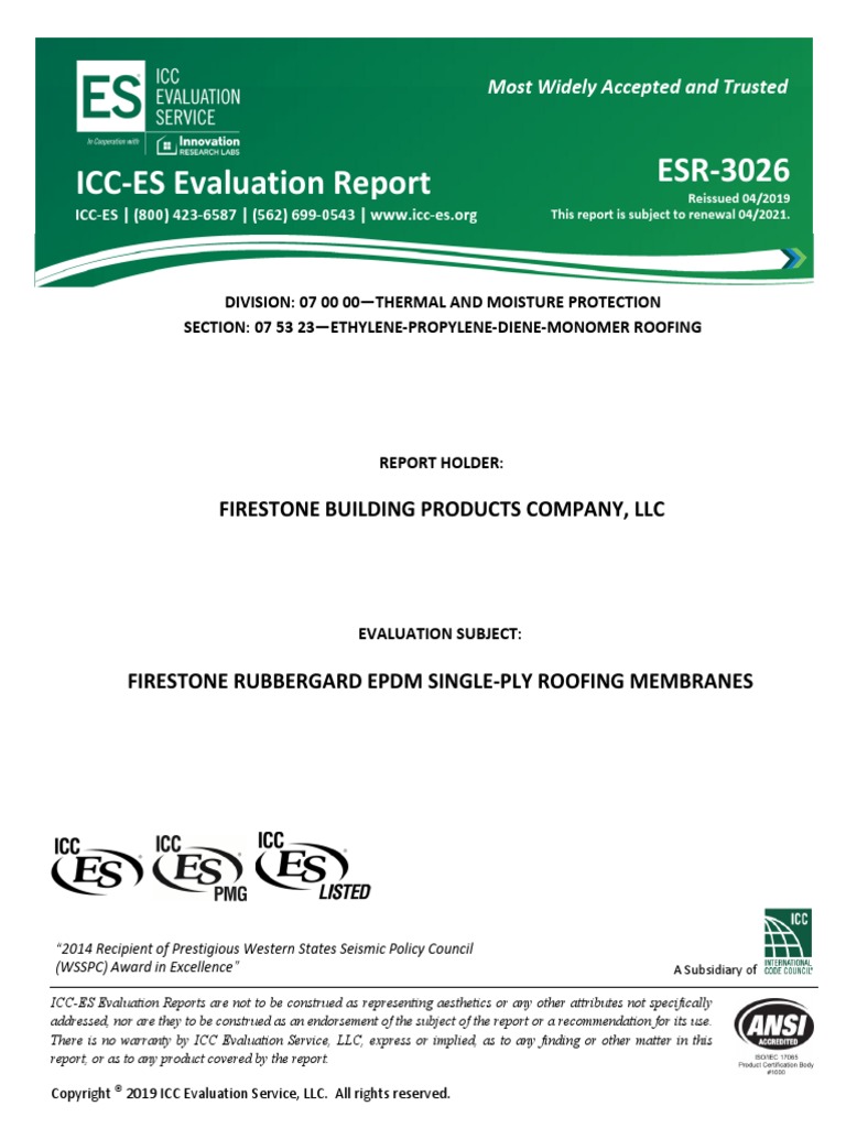ICC ES Evaluation Report ESR 3026: Firestone Building Products Company ...