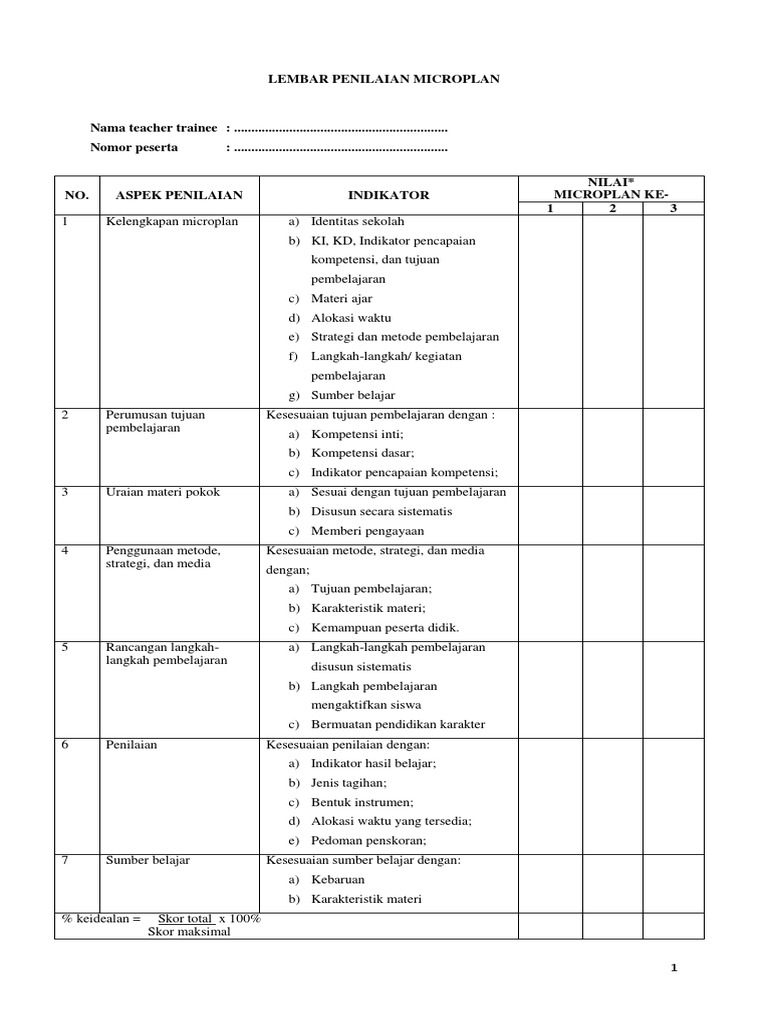Lembar Penilaian Microteaching | PDF