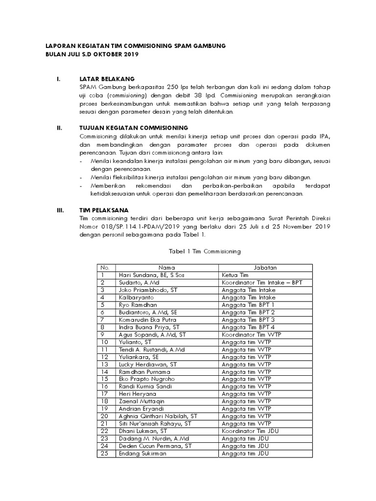 Draft Laporan Commisioning PDF | PDF