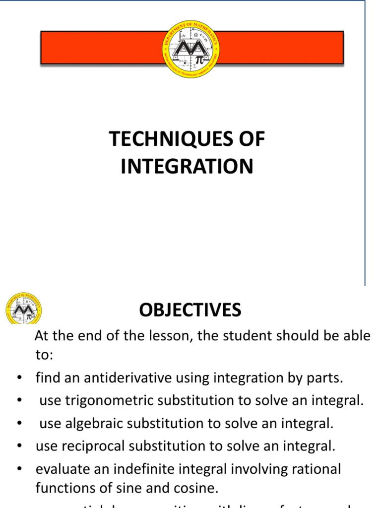 Techniques for Evaluating Integrals | PDF | Integral | Fraction ...