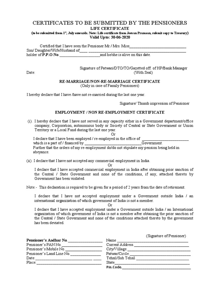 Pensioners Life Certificate Form 2024 | PDF | Government | Social ...