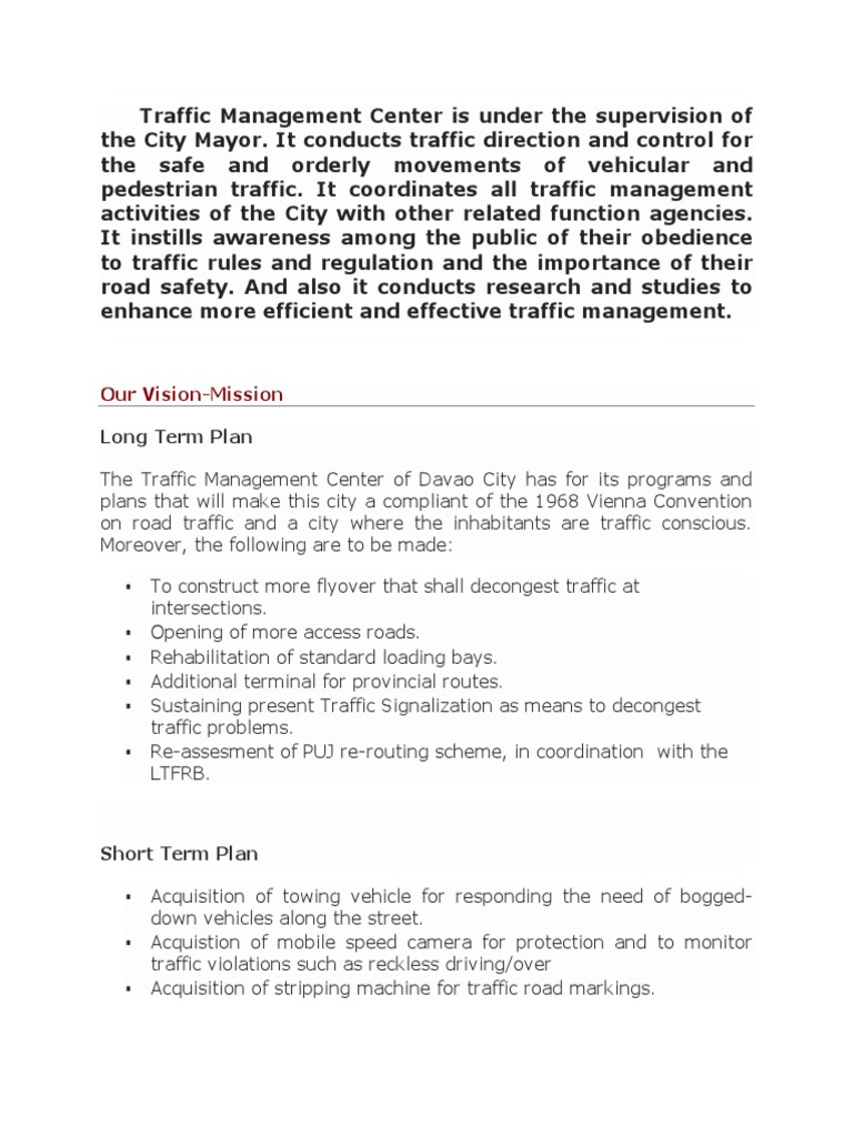 Five Pillars of Traffic Management (Traffic Management Center Is Under ...