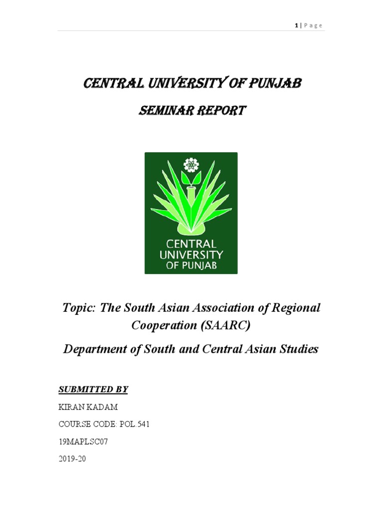 The South Asian Association for Regional Cooperation (SAARC): An ...