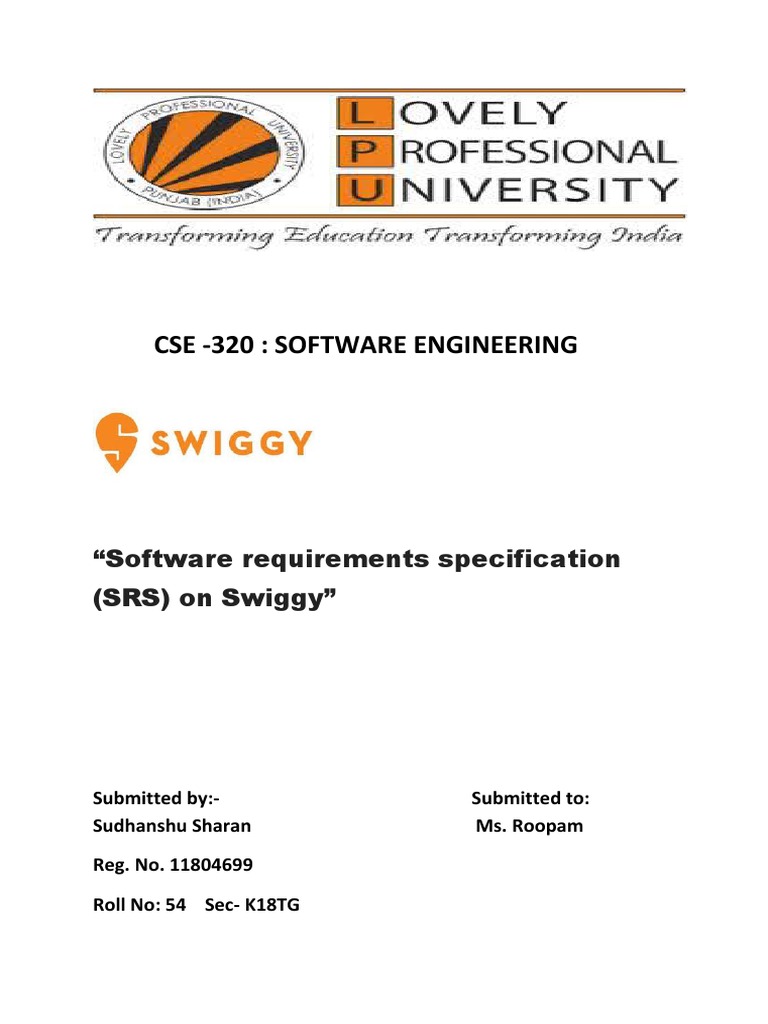 Cse - 320: Software Engineering: "Software Requirements Specification (SRS) On Swiggy" | PDF ...