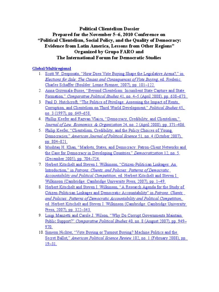 Political Clientelism Dossier1 | PDF | Corruption | Democracy