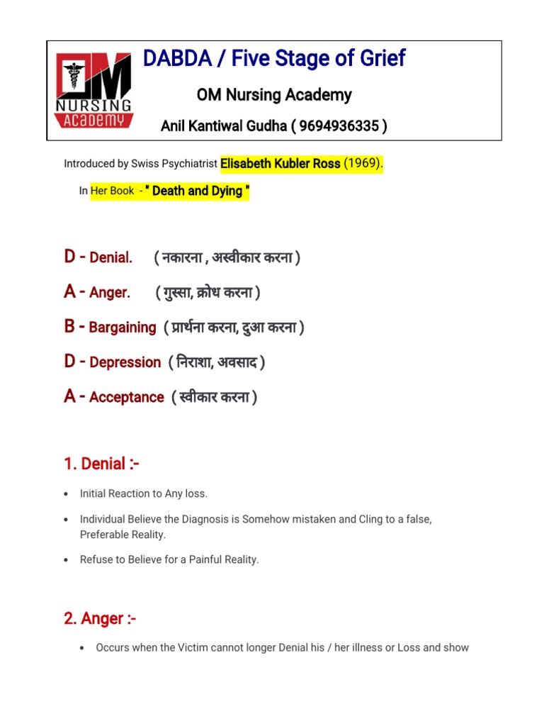 Dabda Five Stages of Grief PDF | PDF | Grief | Clinical Medicine