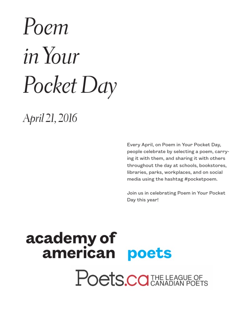 Poem in Your Pocket Day: April 21, 2016 | PDF | Poetry