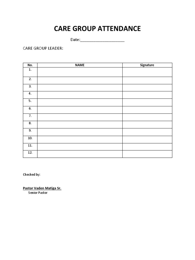 Care Group Attendance Sheet Template | PDF | Career & Growth | Business
