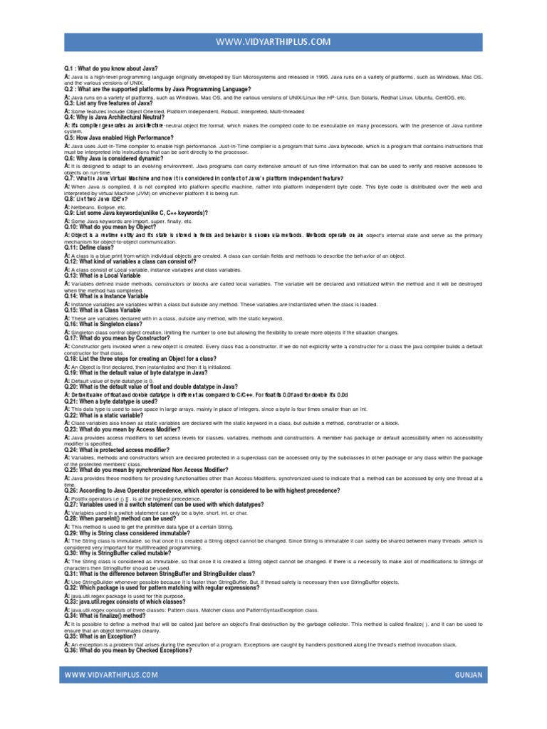 Java Viva Questions Pdf Method Computer Programming Class