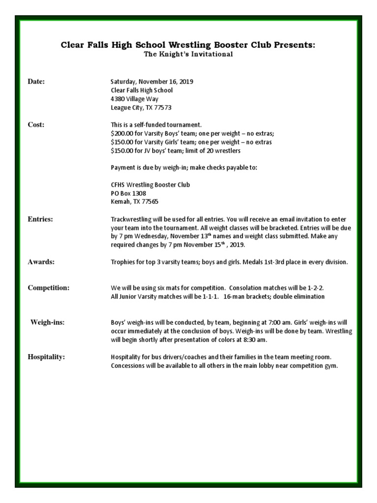 Knight's Invitational Wrestling Tournament | PDF | Sports Rules And ...
