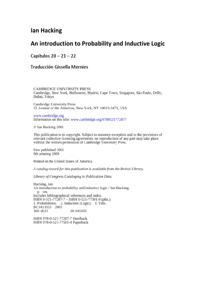 Ian Hacking An Introduction To Probability and Inductive Logic | PDF | Razonamiento inductivo ...