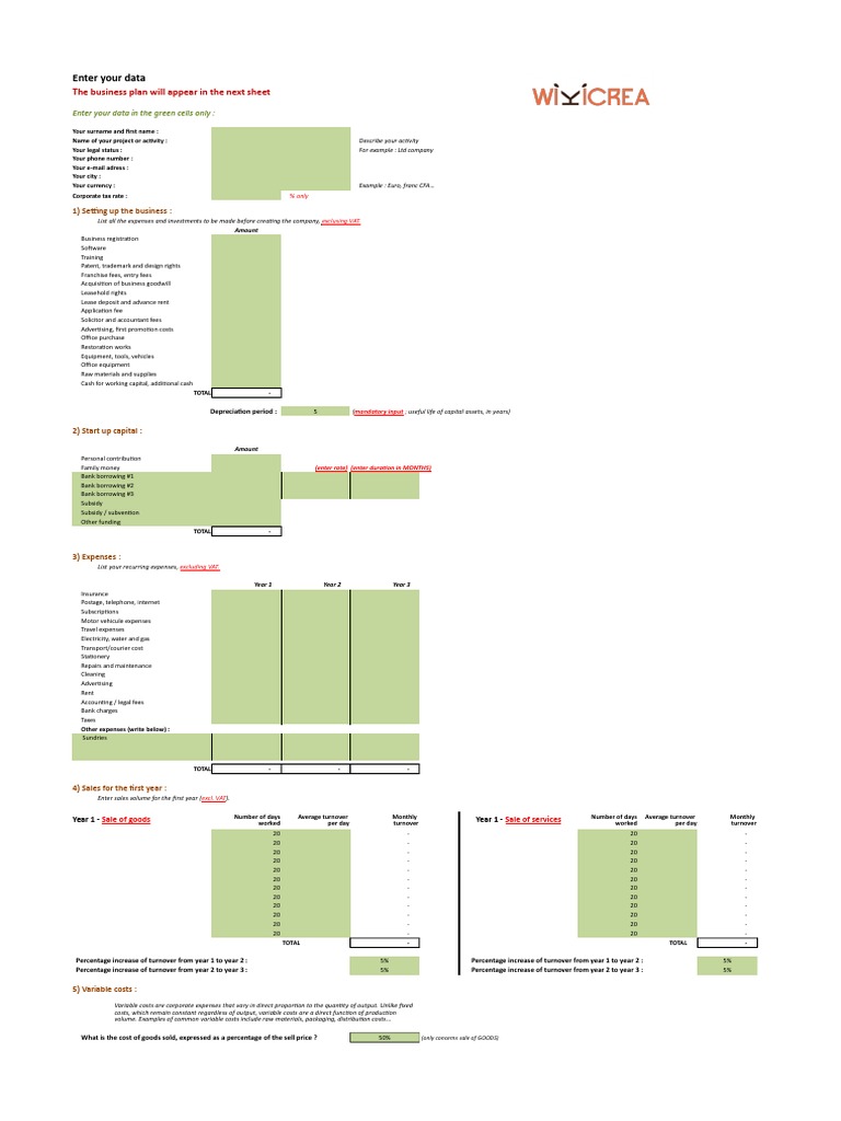 Business Plan Template Excel Free | PDF | Working Capital | Expense
