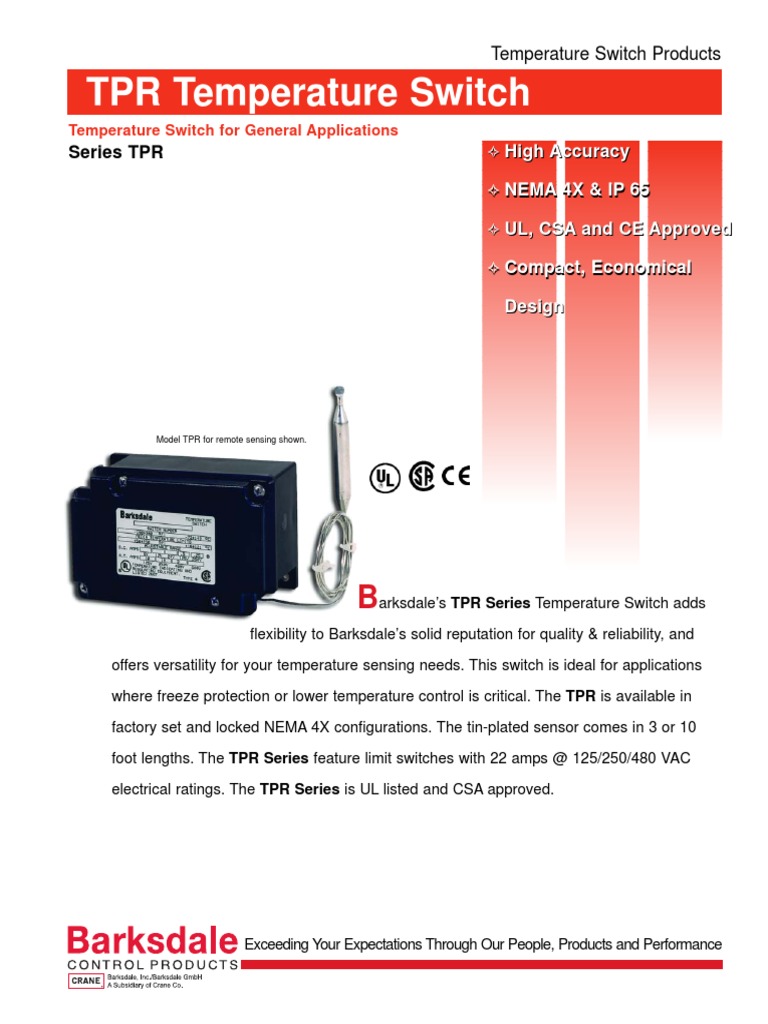 TPR Temperature Switch: Series TPR High Accuracy Nema 4X & Ip 65 UL ...