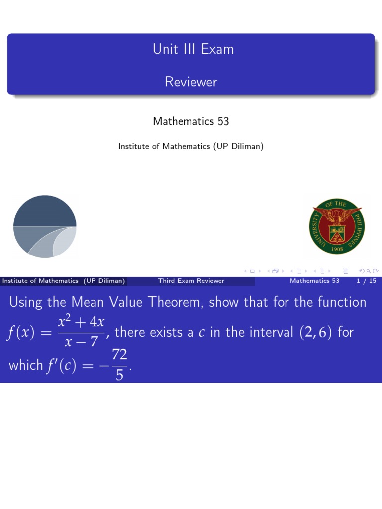 M53 E3 Reviewer PDF | PDF | Maxima And Minima | Asymptote