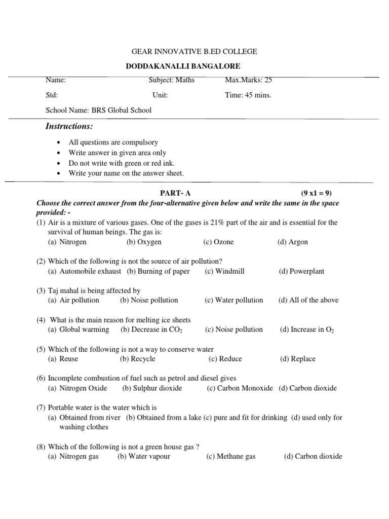 Physical Science Test | PDF | Combustion | Air Pollution
