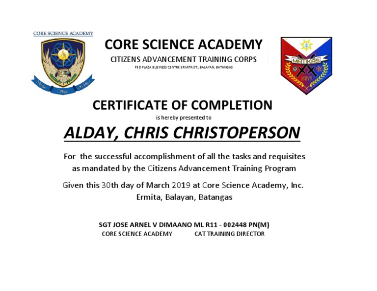 Alday, Chris Christoperson: Core Science Academy | PDF