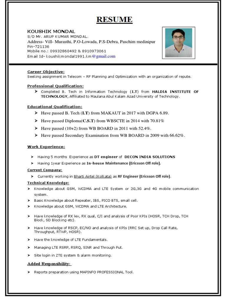 CV@koushik Mondal | PDF | Lte (Telecommunication) | Telecommunications