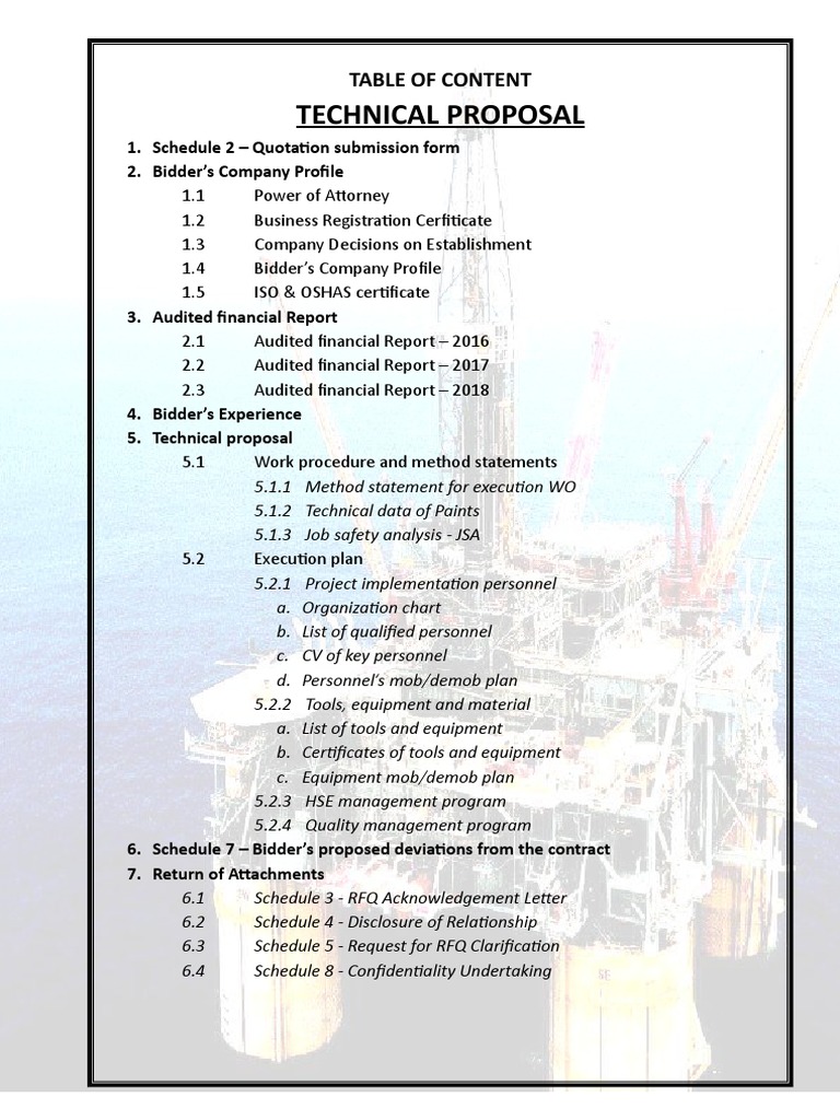Technical Proposal: Table of Content | PDF