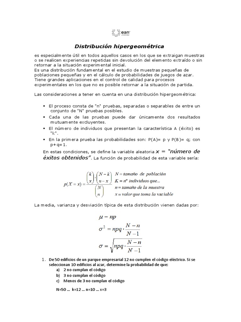 Distribución Hipergeométrica. Oct. 24 | PDF | Distribución de ...
