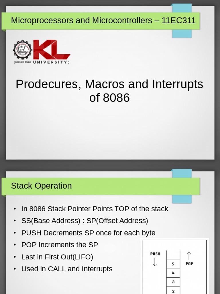 8086 Procedures Macros Interrupts | PDF | Subroutine | Office Equipment
