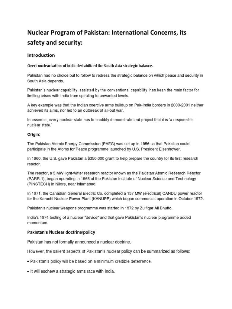 Pakistan's Nuclear Program: Safety & Concerns | PDF | Nuclear Weapons ...