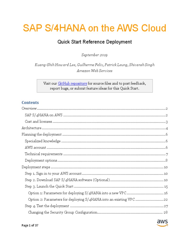 Sap s4 Hana On The Aws Cloud | PDF | Amazon Web Services | Cloud Computing