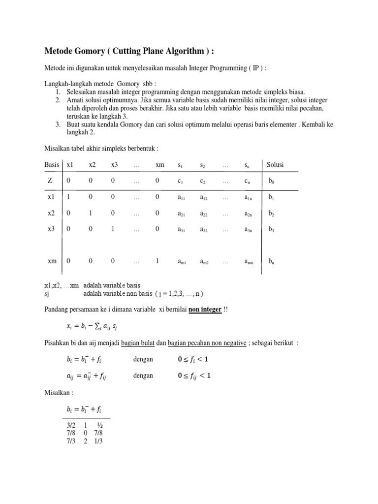 Metode Gomory untuk Integer Programming | PDF