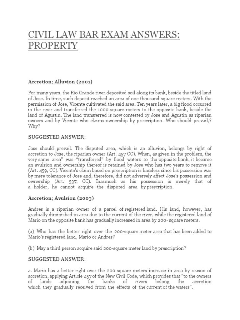 Property Law Bar Exam Answers | PDF | Mortgage Law | Easement