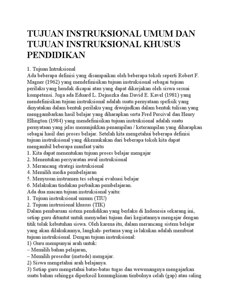 Tujuan Instruksional Umum Dan Tujuan Instruksional Khusus Pendidikan | PDF