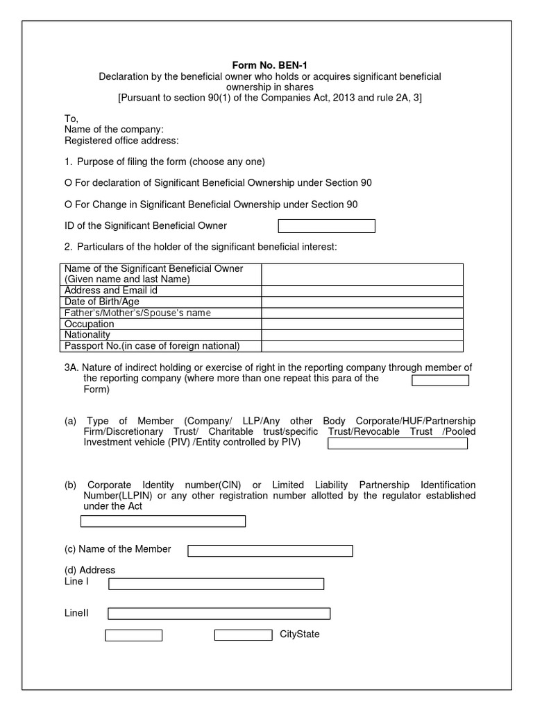 Form No. BEN-1 | PDF | Trust Law | Limited Liability Partnership