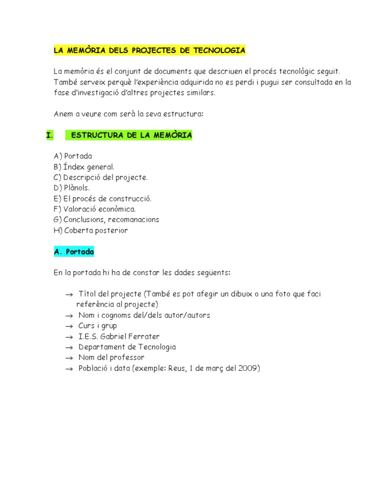 Com Fer La Memoria D'un Projecte Tecnològic | PDF