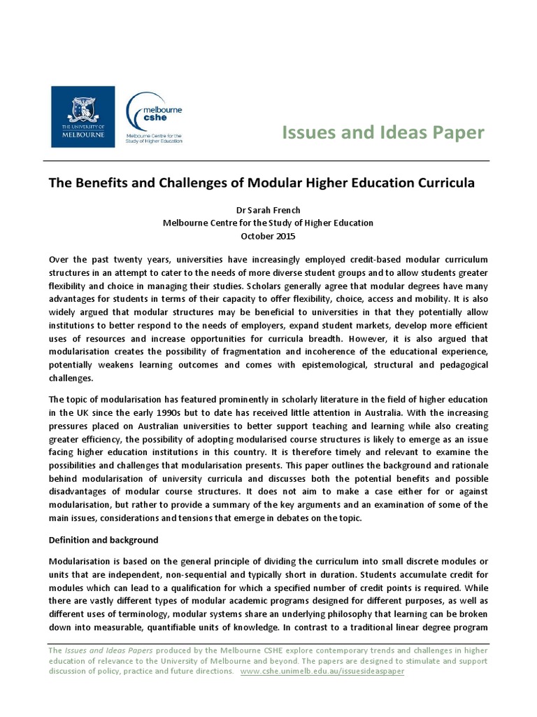 Benefits and Challenges of Modular Curricula | PDF | Modularity ...