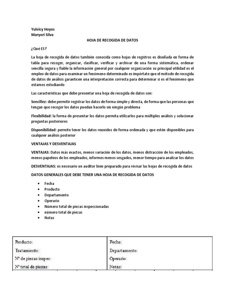 Hoja De Recogida De Datos Pdf Hoja Informática 0651