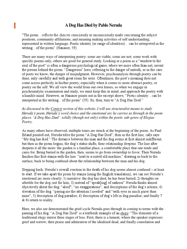 A Dog Has Died By Pablo Neruda Meaning