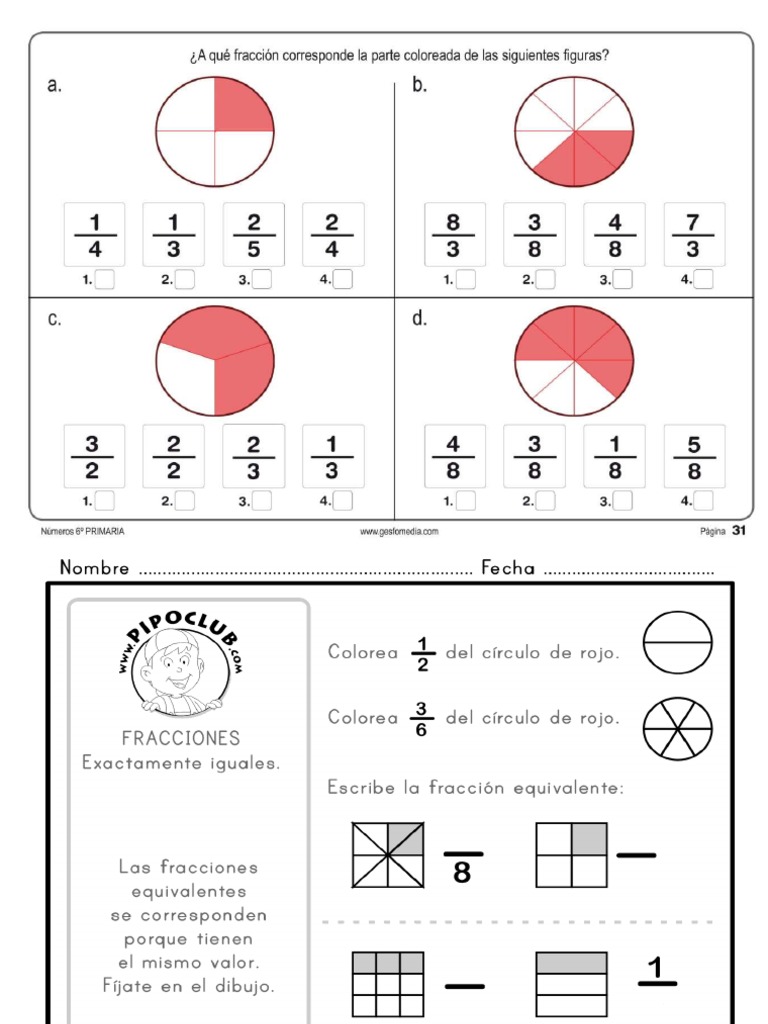 Ejercicios de Lectura Y Escritura de Fracciones | PDF